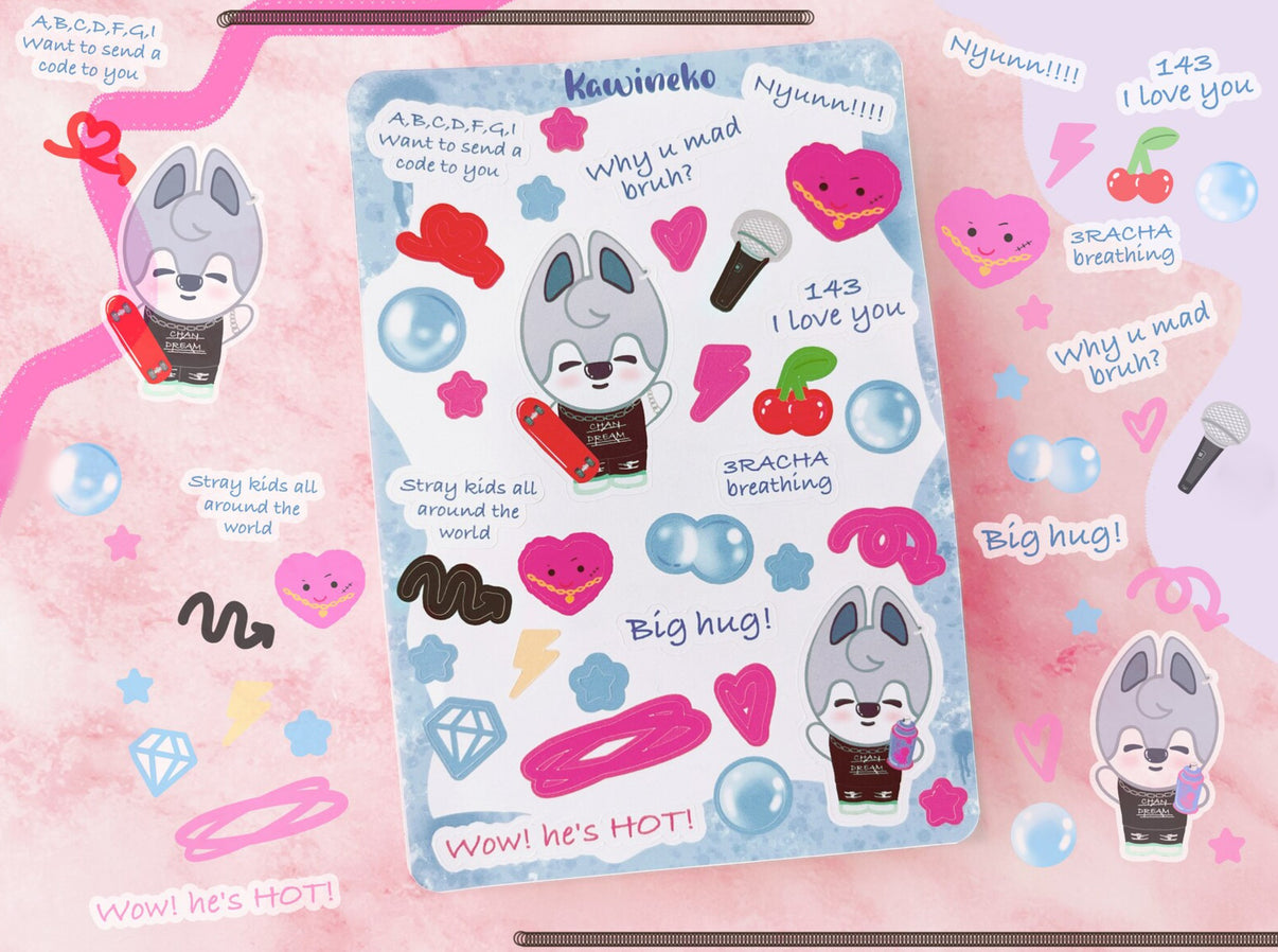 Wolf Chan, BbokAri, SKZOO stray kids sticker sheets – Kawineko