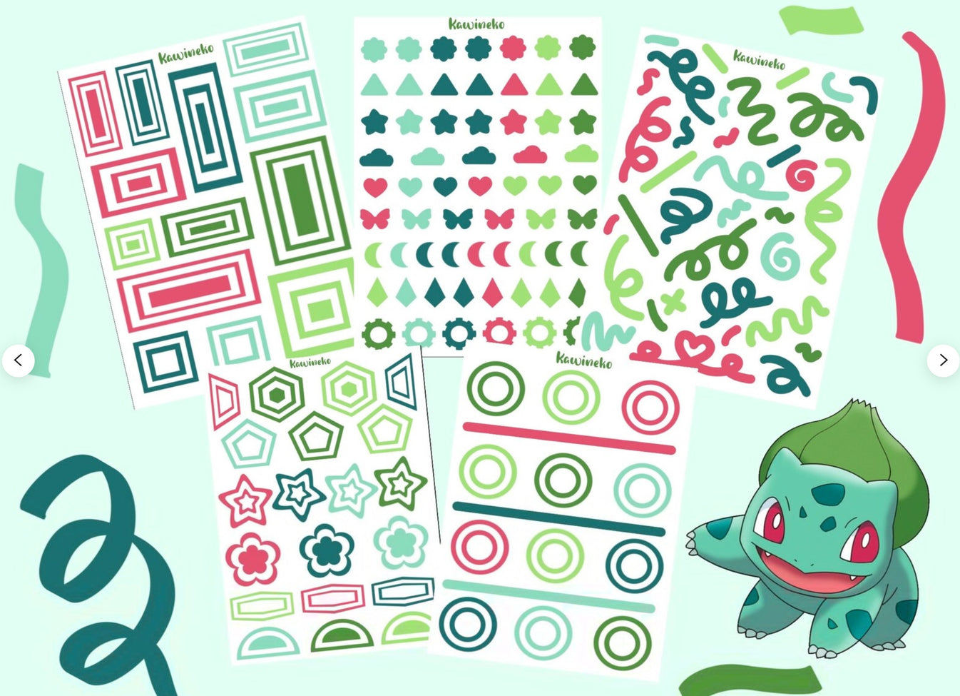 Bulbasaur color palette deco sticker sheets pokemon – Kawineko